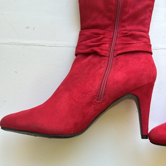 Anastasia | Shoes | Red High Heel Boots Faux Suede Size 8 About A 3 ...